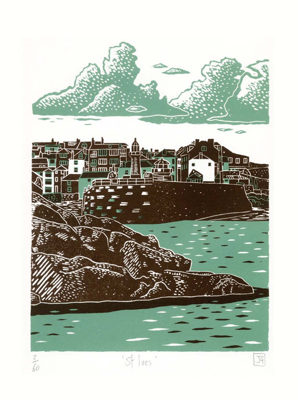 St Ives Two-colour A3 Linocut Screen-print - Etsy