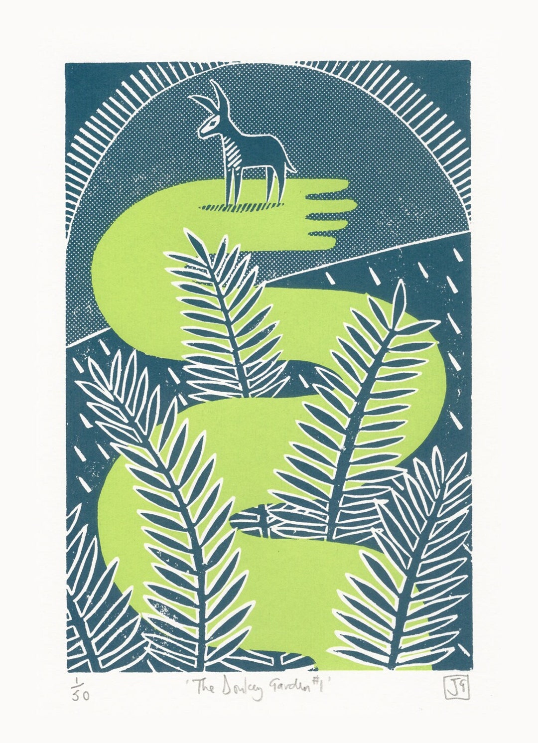 The Donkey Garden No.1 2-colour A4 Linocut/screenprint - Etsy