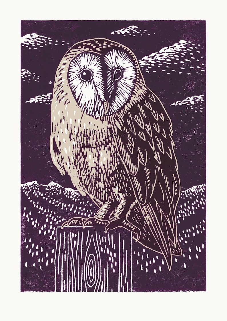 Barn Owl A3 Linocut Poster Print - Etsy