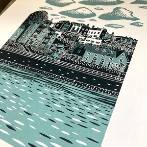 Filey Two-colour A3 Linocut Screen-print - Etsy UK