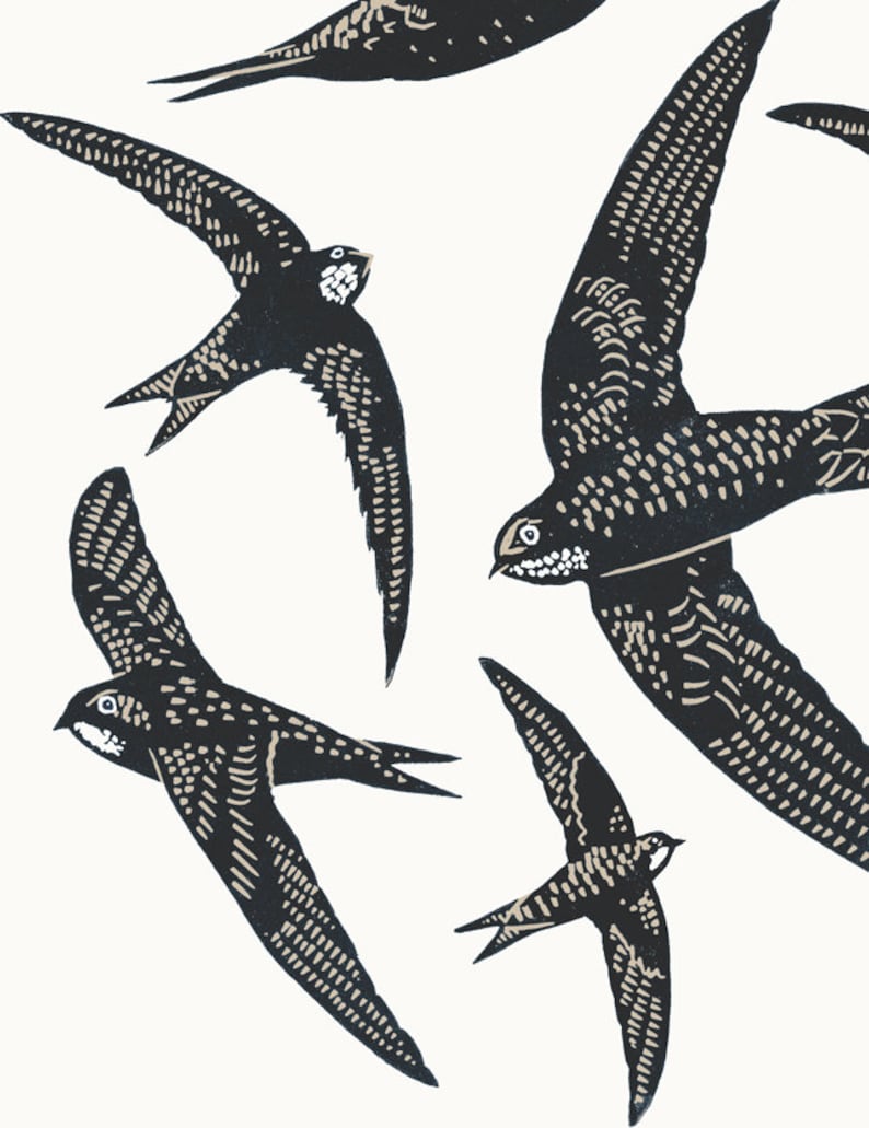 Swifts A3 Linocut Poster-print - Etsy UK