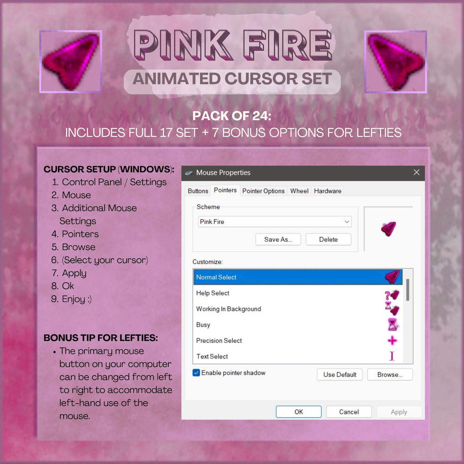 Pink Fire Theme Cursor Pack | Custom Animated Mouse Cursors for Windows ...