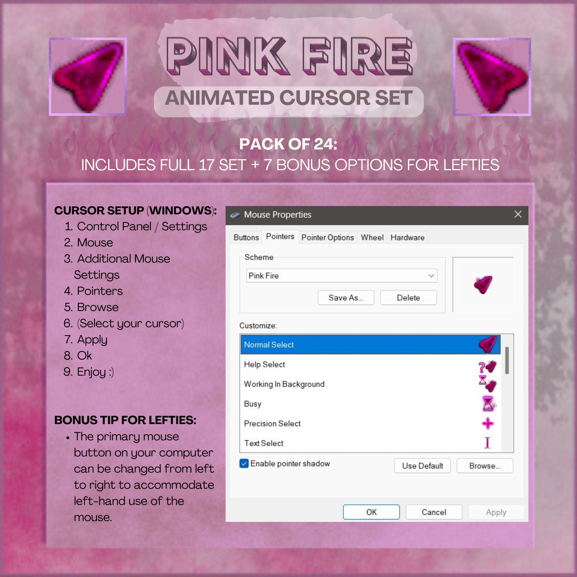 Pink Fire Theme Cursor Pack | Custom Animated Mouse Cursors for Windows ...