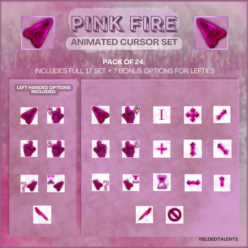 Pink Fire Theme Cursor Pack | Custom Animated Mouse Cursors for Windows PC - Full Set + Bonus ...