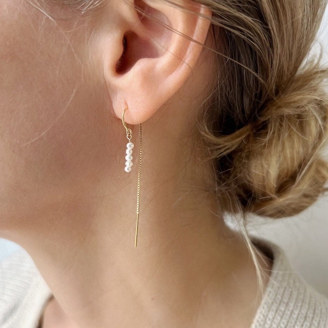 Freshwater Pearl Earrings, Pearl Jewelry, Pearl Threader Earrings ...