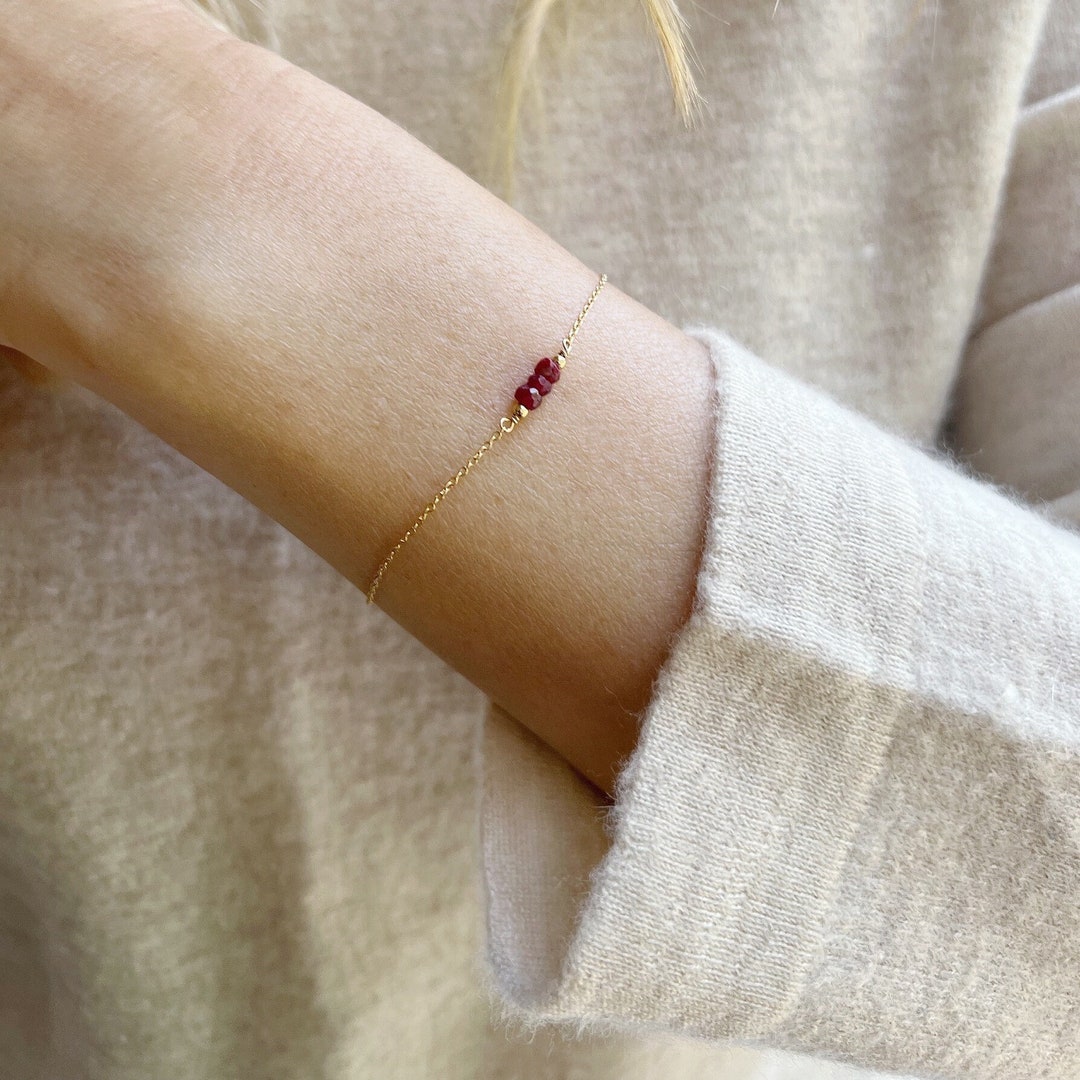 Gold Ruby Bracelet, Genuine Ruby Jewelry, July Birthstone Bracelet, Dainty Bracelet for Women ...