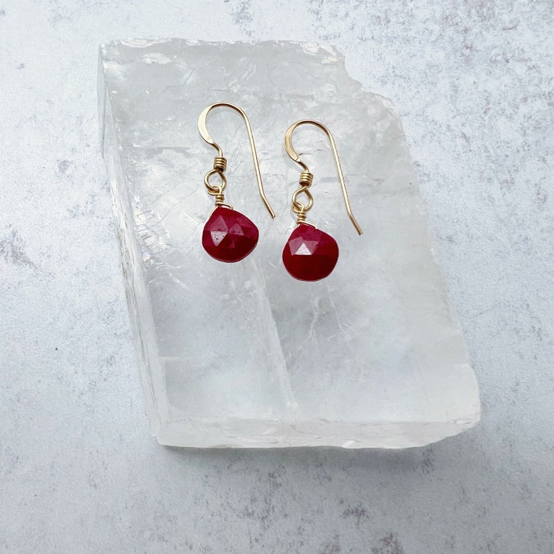 Dainty Ruby Earrings, Ruby Drop Earrings, July Birthstone Earrings ...