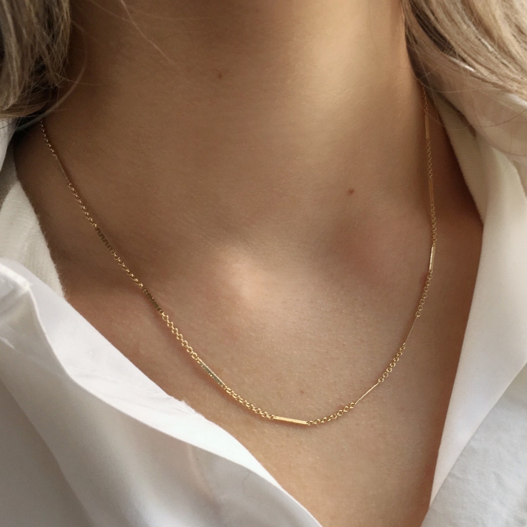 Dainty Gold Chain Necklace, Bar Chain Necklace, Thin Chain Necklace, Simple Gold Necklace ...
