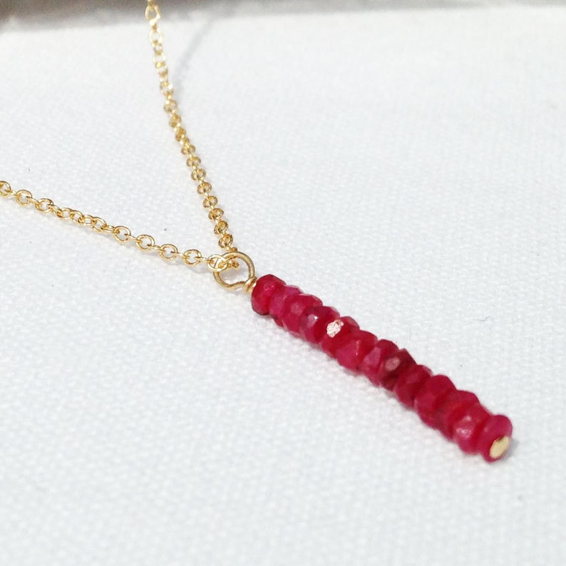 Ruby Bar Necklace - Vertical Bar Necklace - Hanging Gem Necklace -14k ...