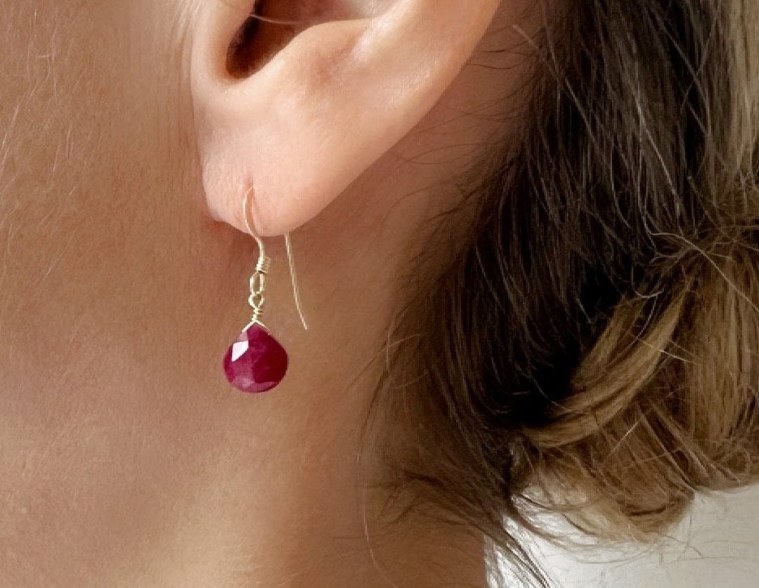 Ruby Earrings, Ruby Drop Earrings, July Birthstone Earrings, Ruby ...