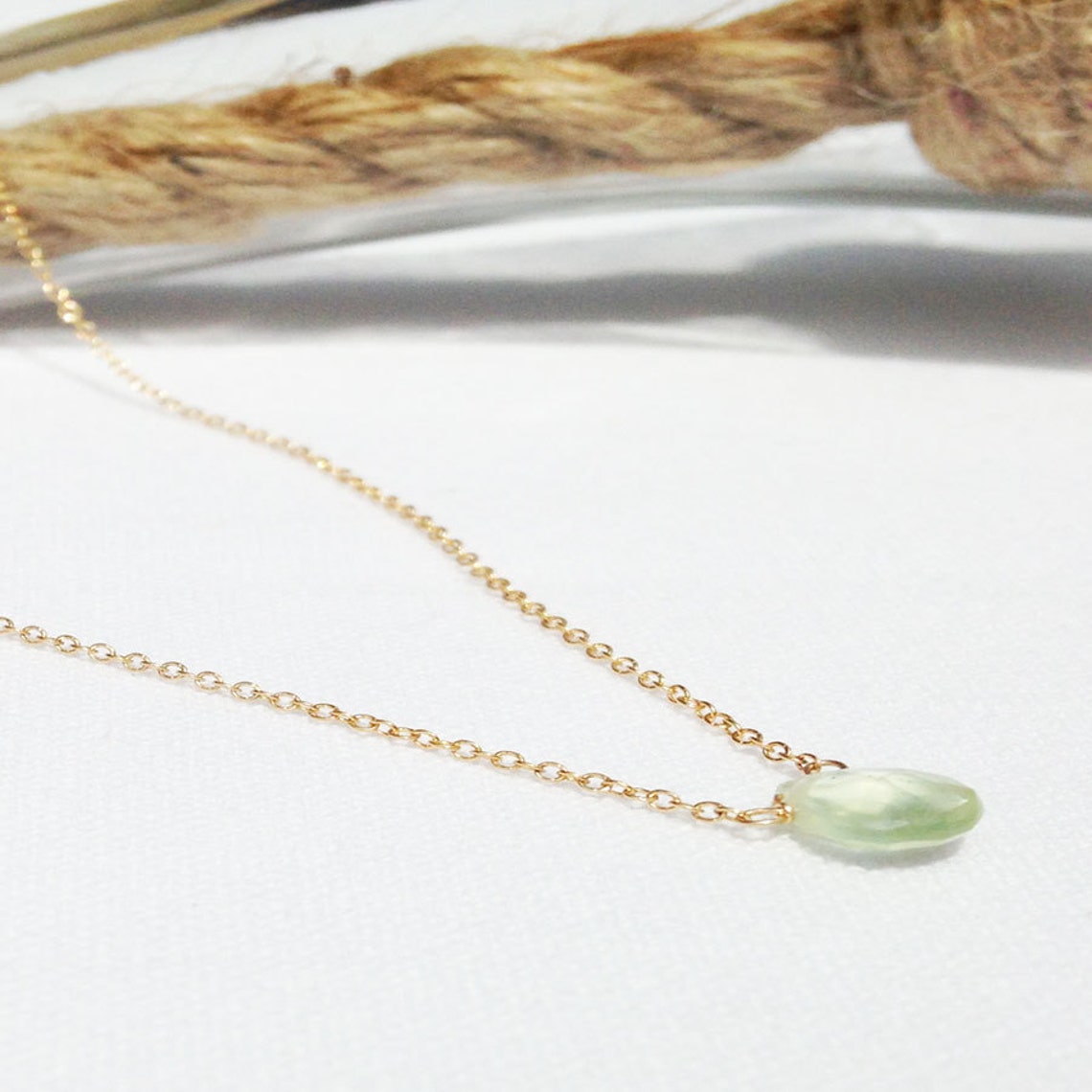 Prehnite Necklace Simple Gemstone Necklace Gold Prehnite - Etsy