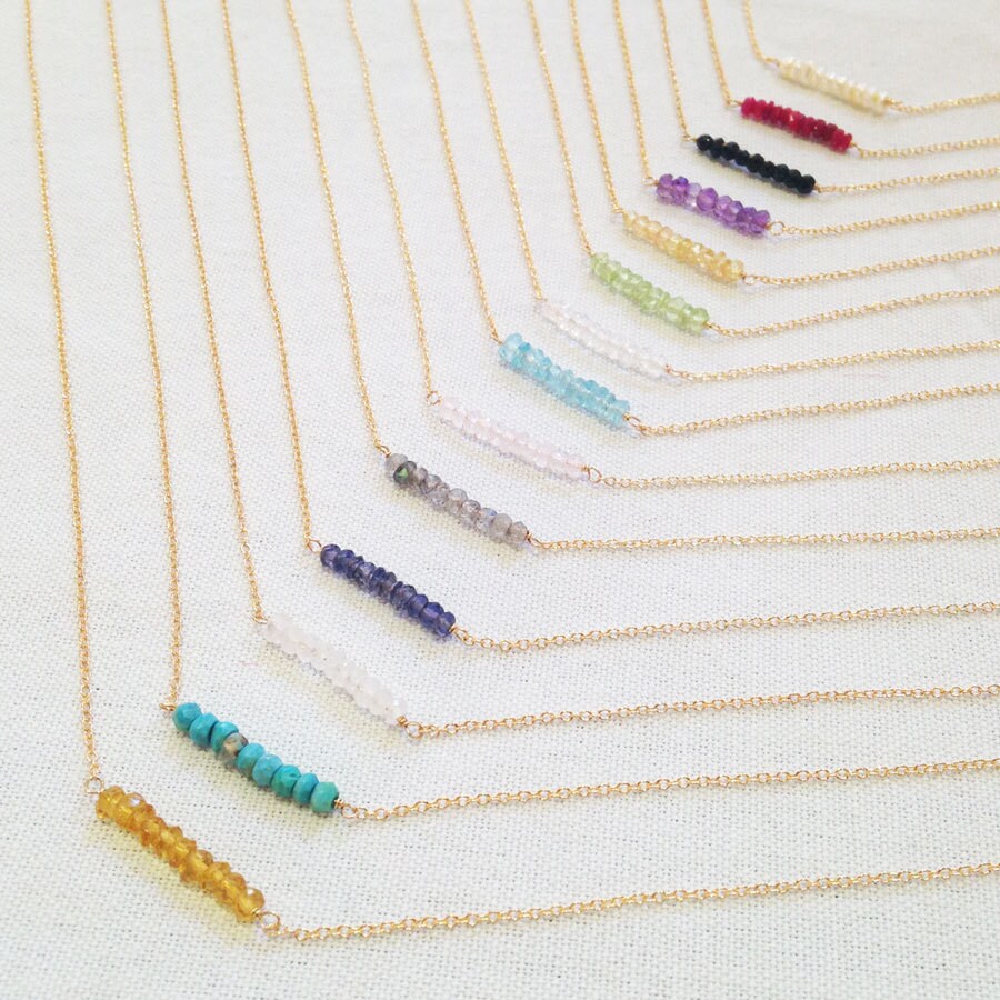 Apatite Necklace Gold Apatite Necklace Bar Necklace 14k | Etsy