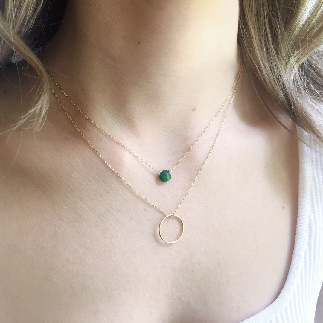Dainty Emerald Layered Necklace Set, Minimalist Gold Filled Jewelry - Etsy