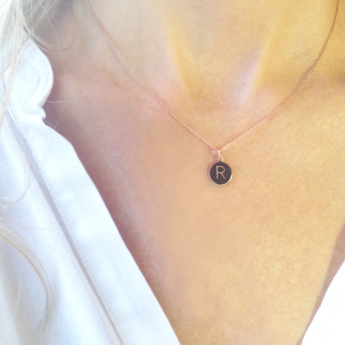 Rose Gold Initial Necklace Rose Gold Letter Necklace Dainty - Etsy