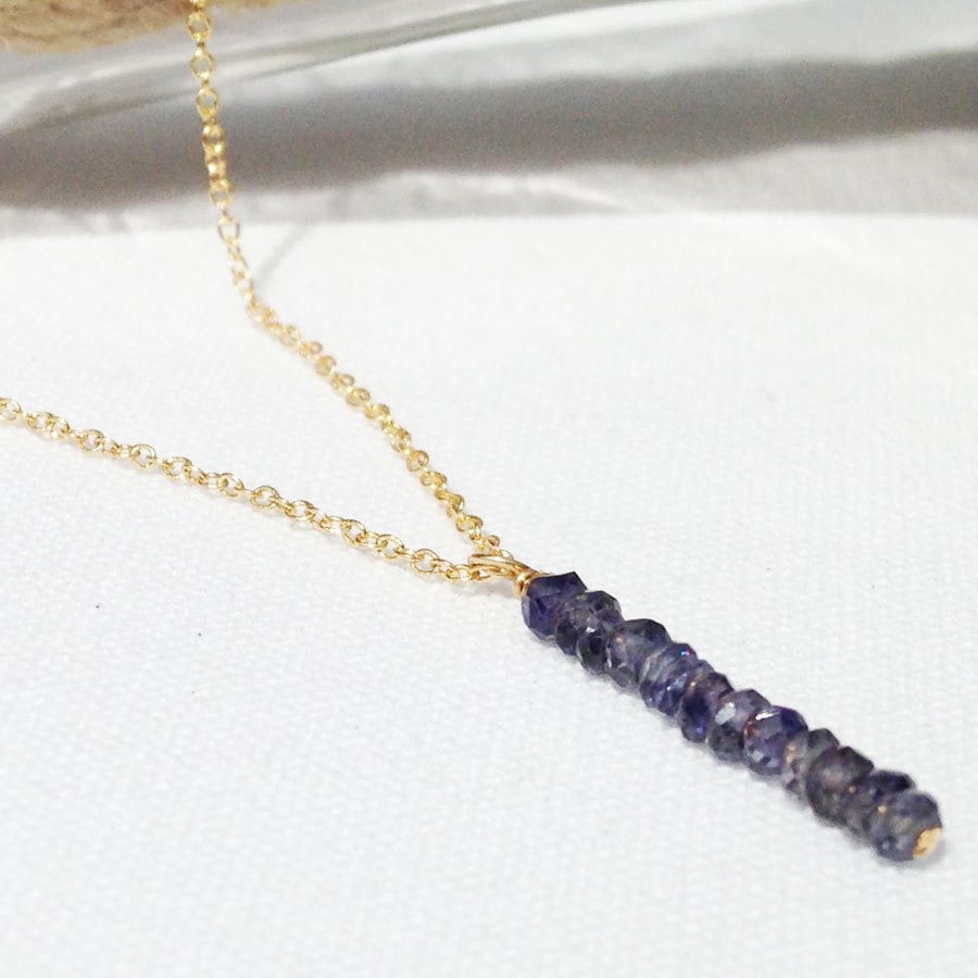 Iolite Bar Necklace - Gold Filled Iolite Necklace - September ...