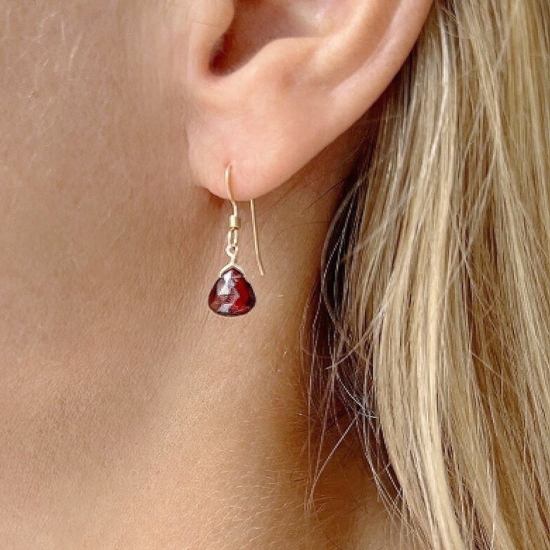 Garnet Earrings, Garnet Drop Earrings, January Birthstone Earrings ...