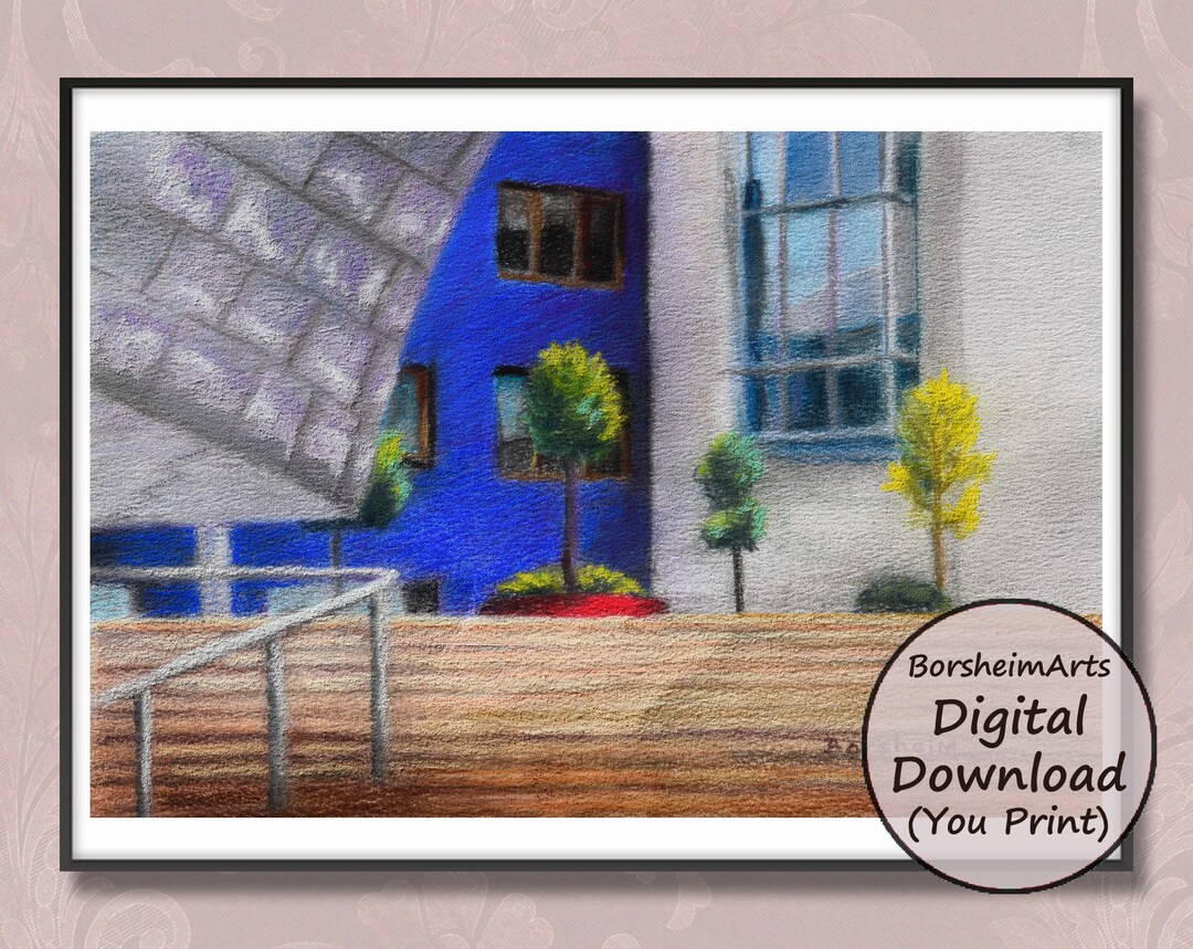 Blue Architecture Drawing Printable Wall Art, Digital Download ...
