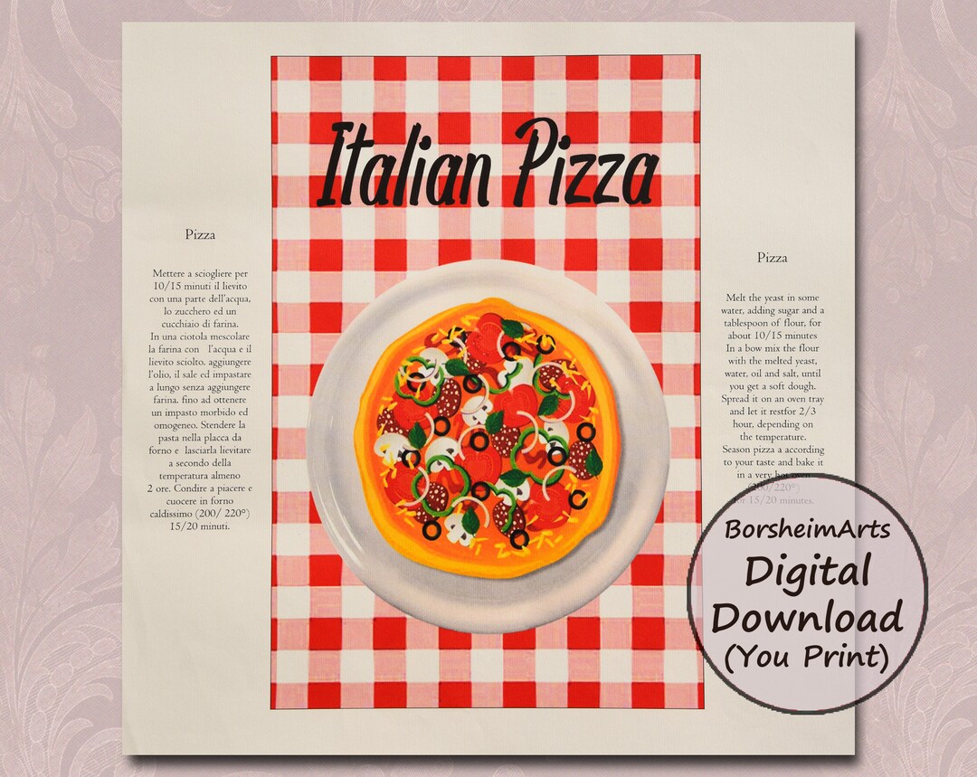 Vintage Pizza Poster Italy Food Art With Recipe Kitchen Printable ...