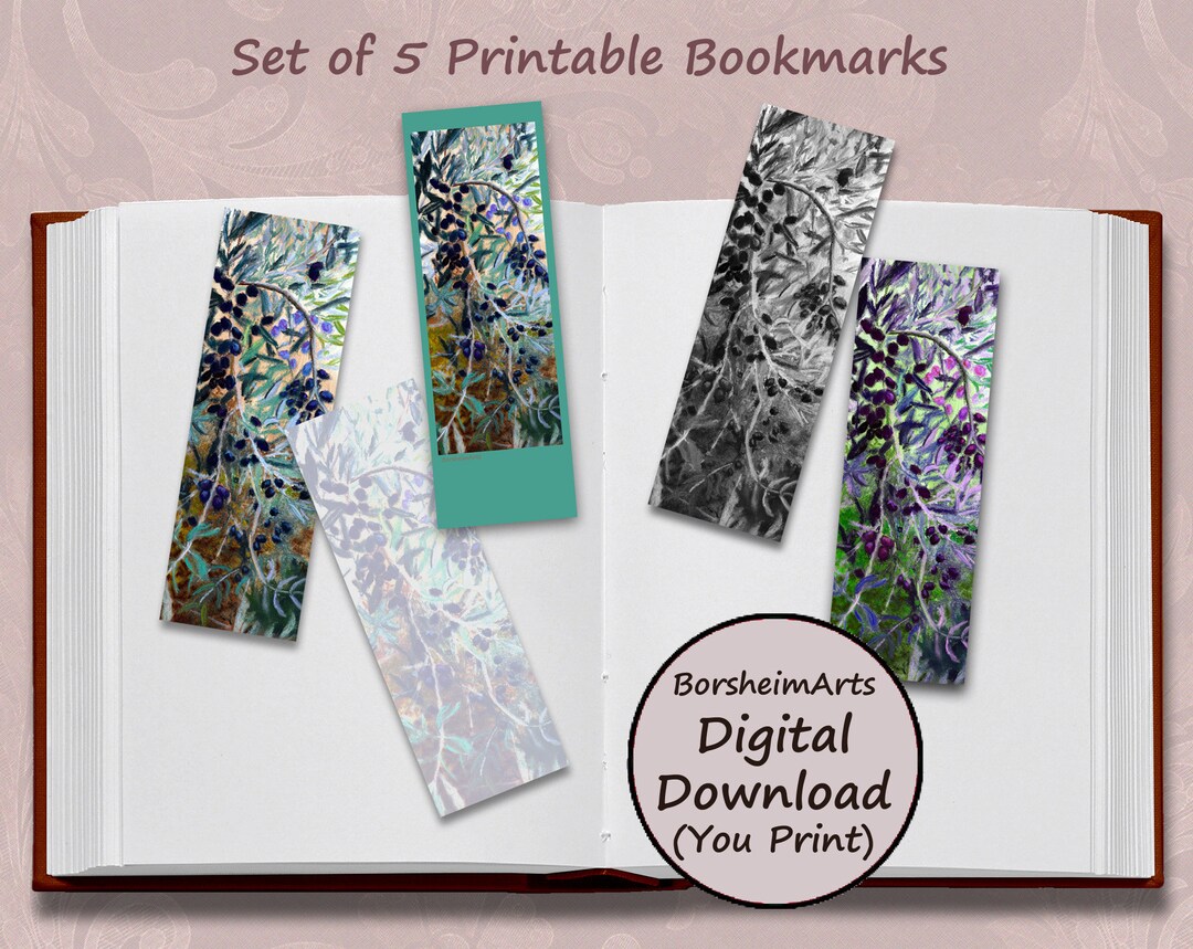 Olive Printable Bookmarks, Italy Bookmark Set of 5, Last Minute Book ...