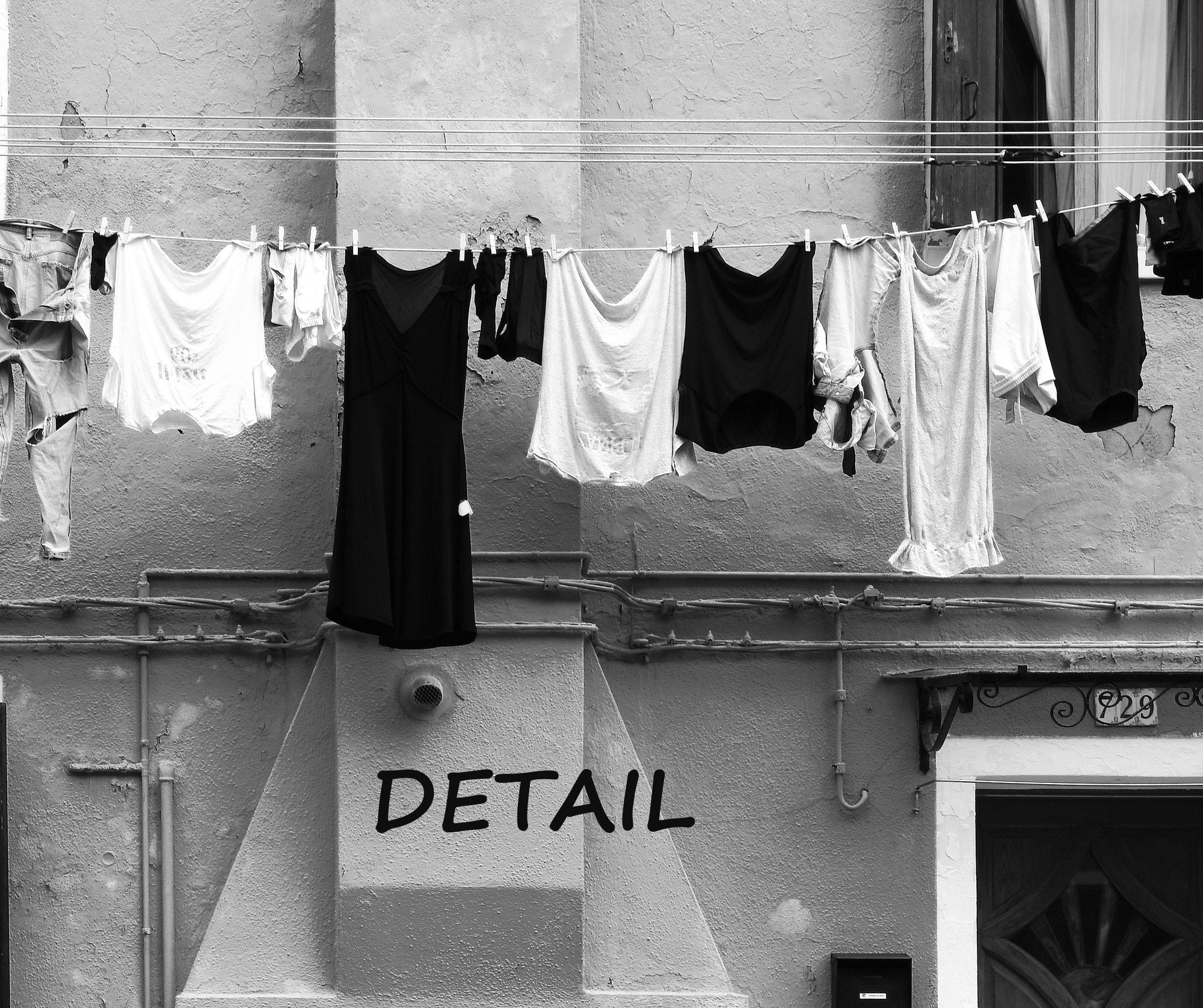 Black and White Hanging Laundry Photo With Bicycles, Venice Italy ...