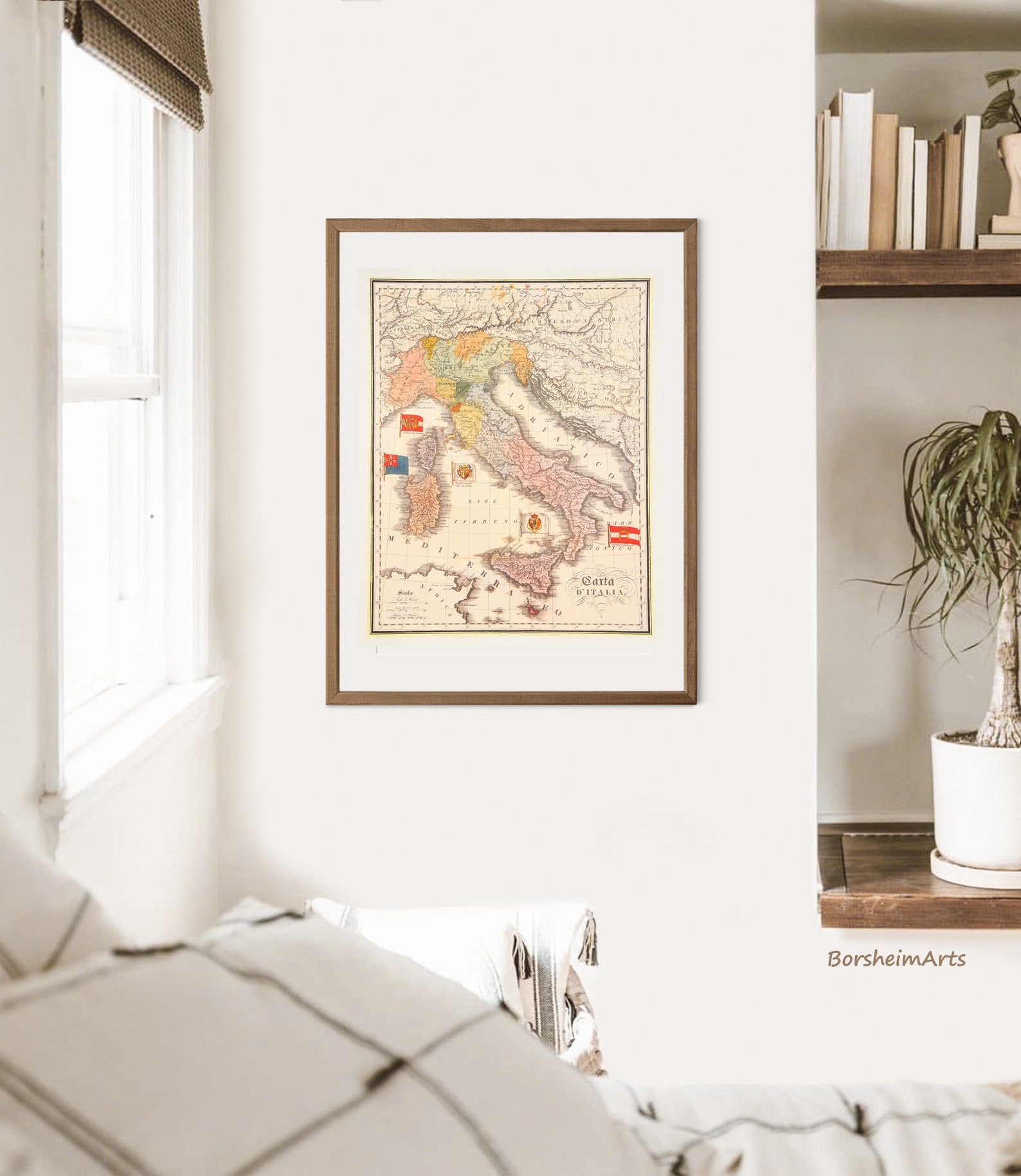 Old Historical Map of Italy Vintage Regional Flags & Tyrrhenian ...