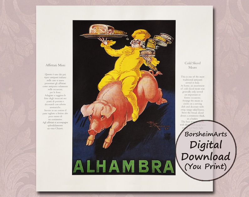 Flying Pig Vintage Food Poster Ad Alhambra Sliced Meat Advertisement ...