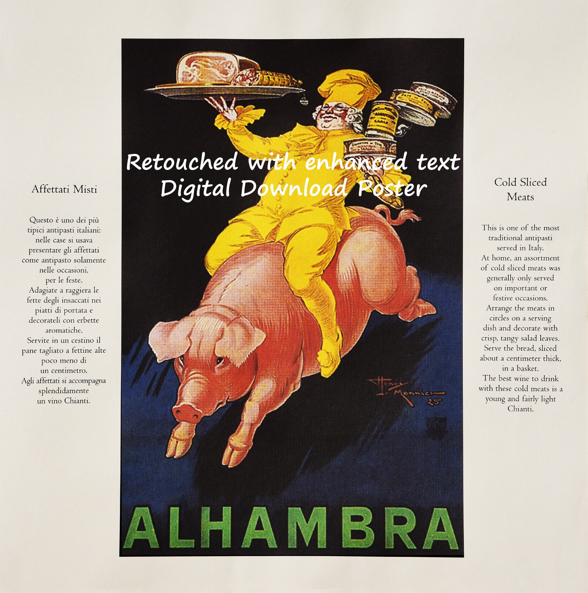 Flying Pig Vintage Food Poster Ad Alhambra Sliced Meat Advertisement ...