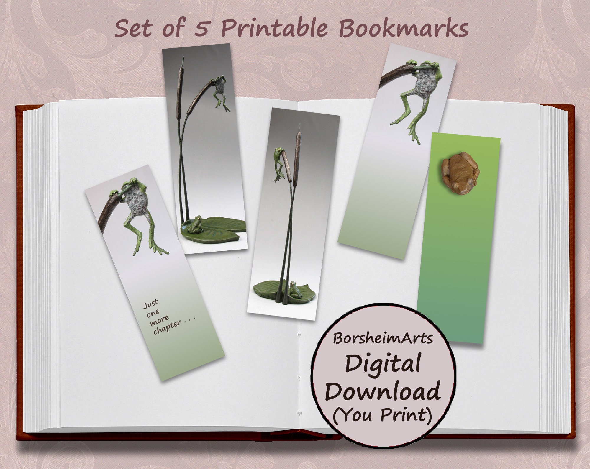 Frogs Printable Bookmarks Set of 5 Frog Bookmark Set of FIVE - Etsy