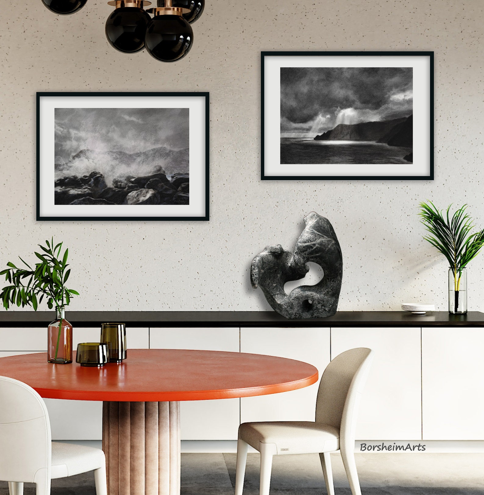 Dramatic Skies Original Charcoal Drawing Framed Art, Dark Stormy Clouds ...