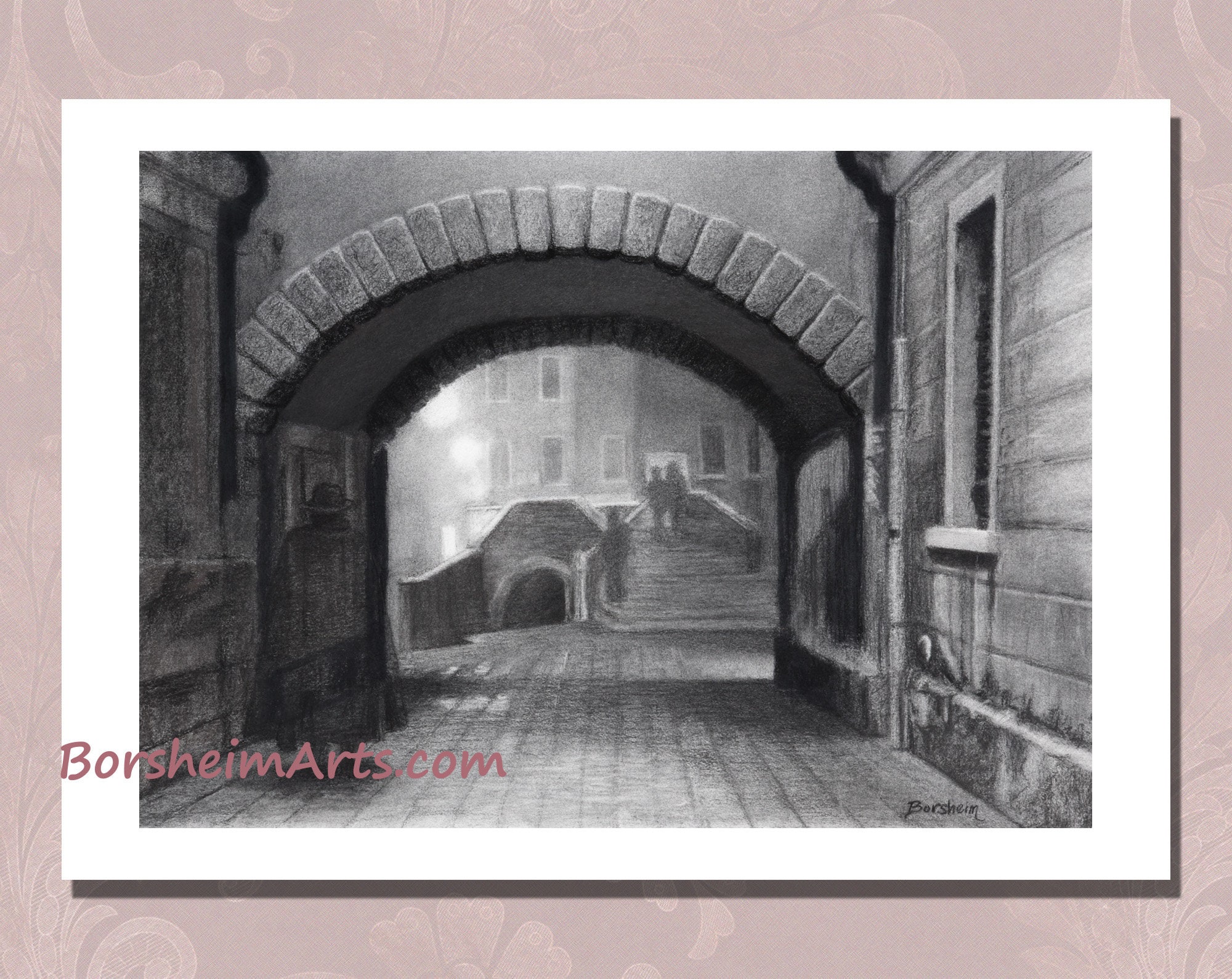 Black & White Venice Italy Print Fog Spooky Wall Art Charcoal Drawing ...