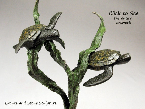 Bronze Sea Turtle Sculpture W/ Stone Artwork Pair of Turtles - Etsy
