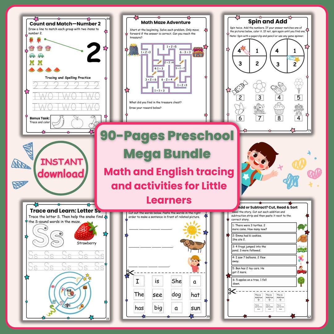Preschool Learning Pack: 90-page Alphabet, Phonics & Math (digital ...
