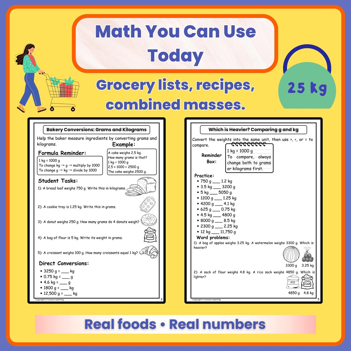 Weight Measurement Worksheets | Grams to Kilograms & Pounds Conversion ...