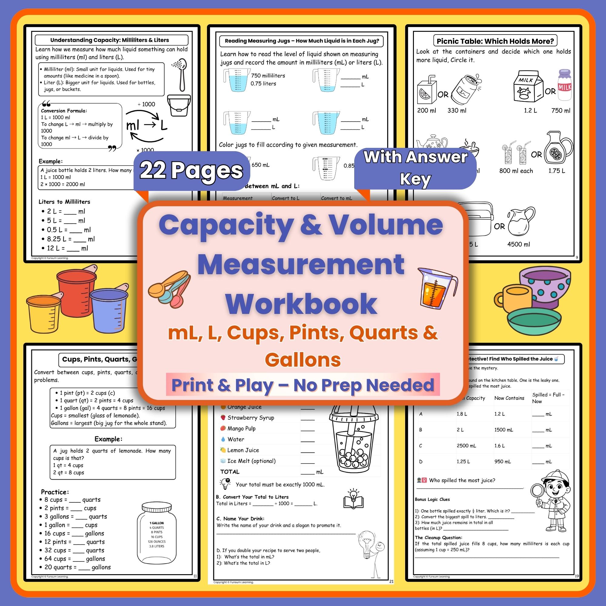 Volume Measurement Worksheets | Capacity & Conversion Activities | Real ...