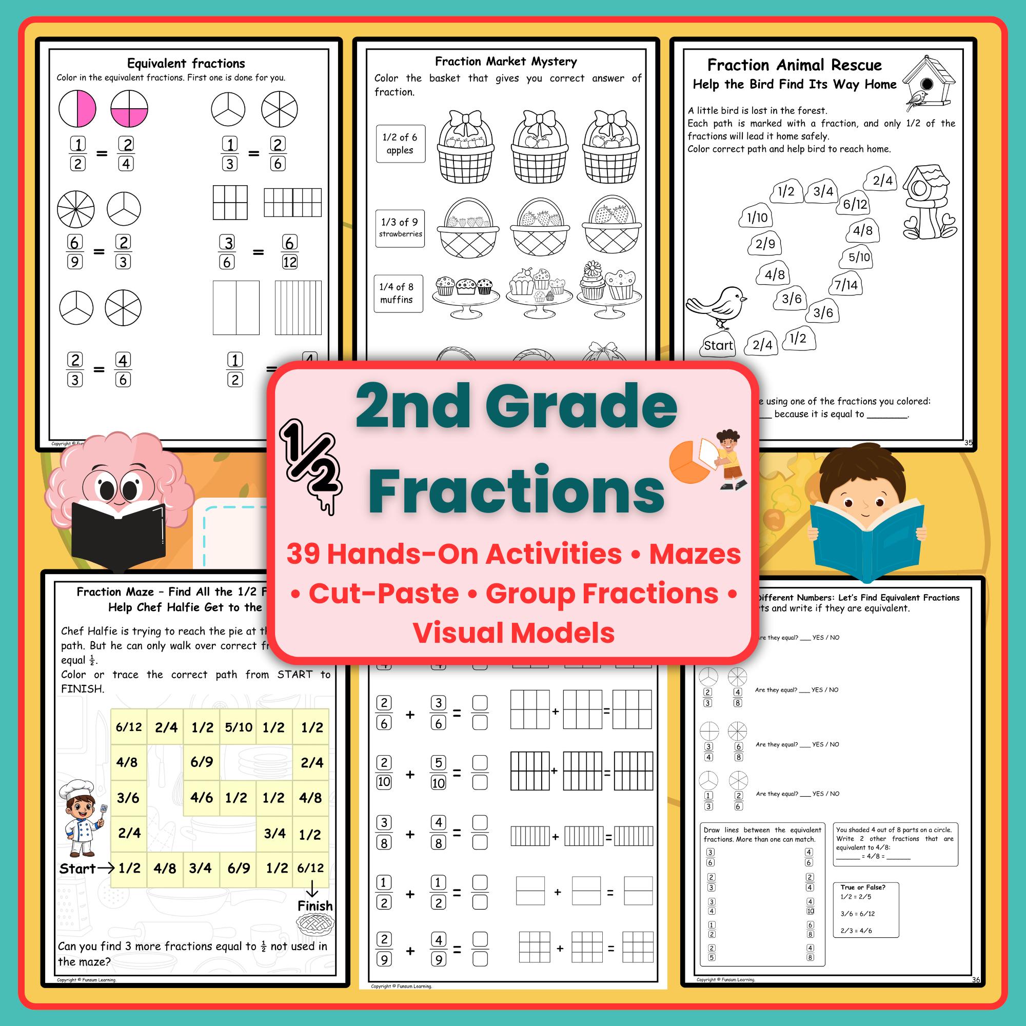 Grade 2 Fractions Worksheet Bundle: 39 Math Games & Activities (PDF ...