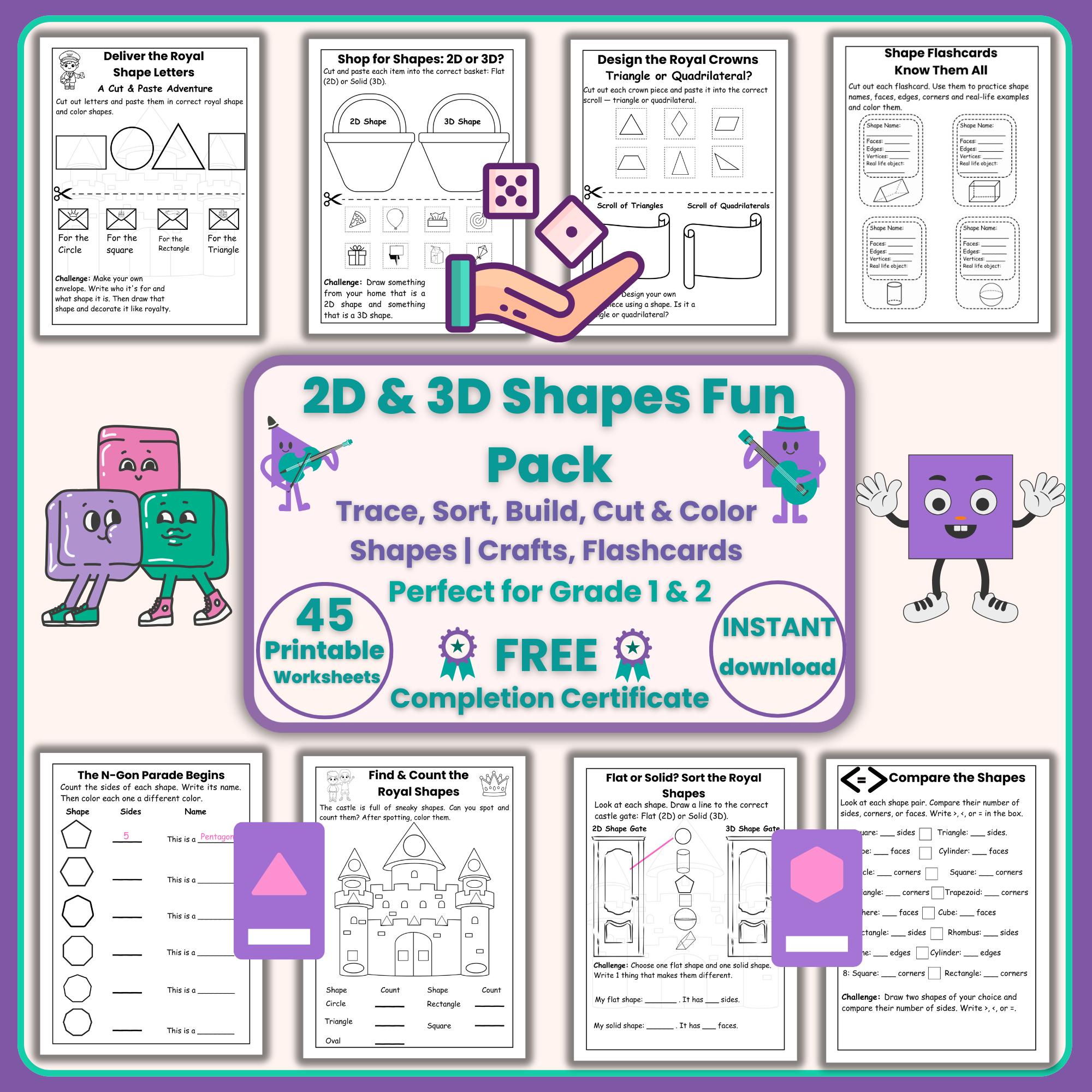 2D & 3D Shapes Worksheet: Homeschool Geometry Activities (printable PDF ...
