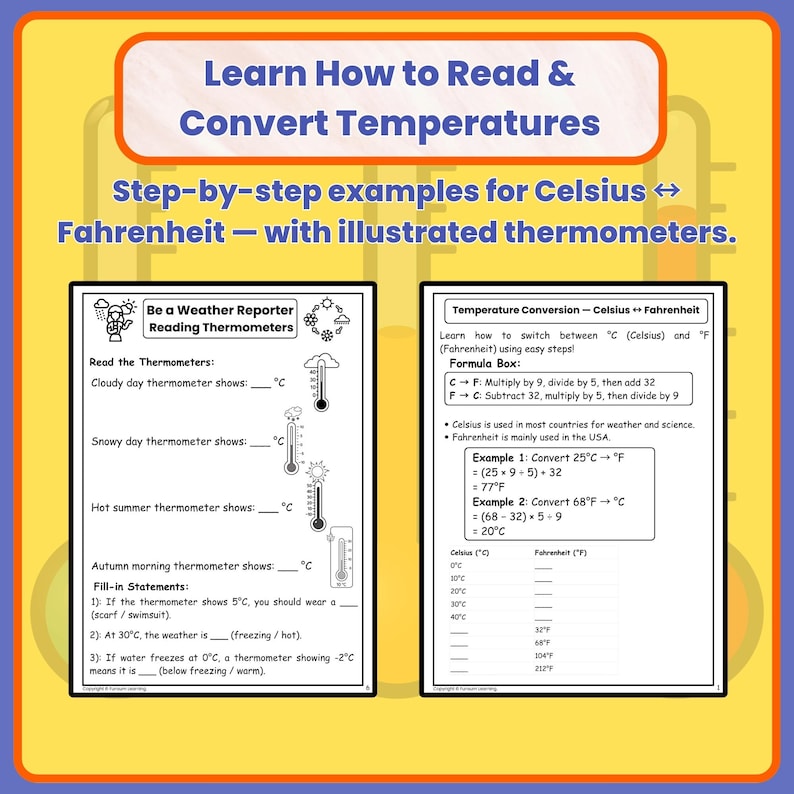 Temperature Conversions Worksheet | Celsius to Fahrenheit Activities ...