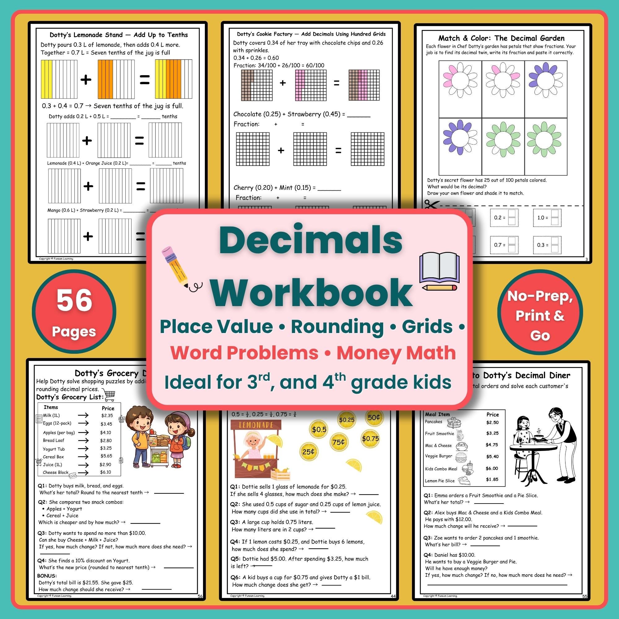Decimals Workbook | 56 Pages Math Practice for 3rd & 4th Grade (digital ...