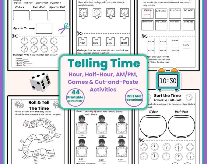 10 Printable Let's Tell Time Worksheets. Kdg.-2nd Grade Math. - Etsy Canada