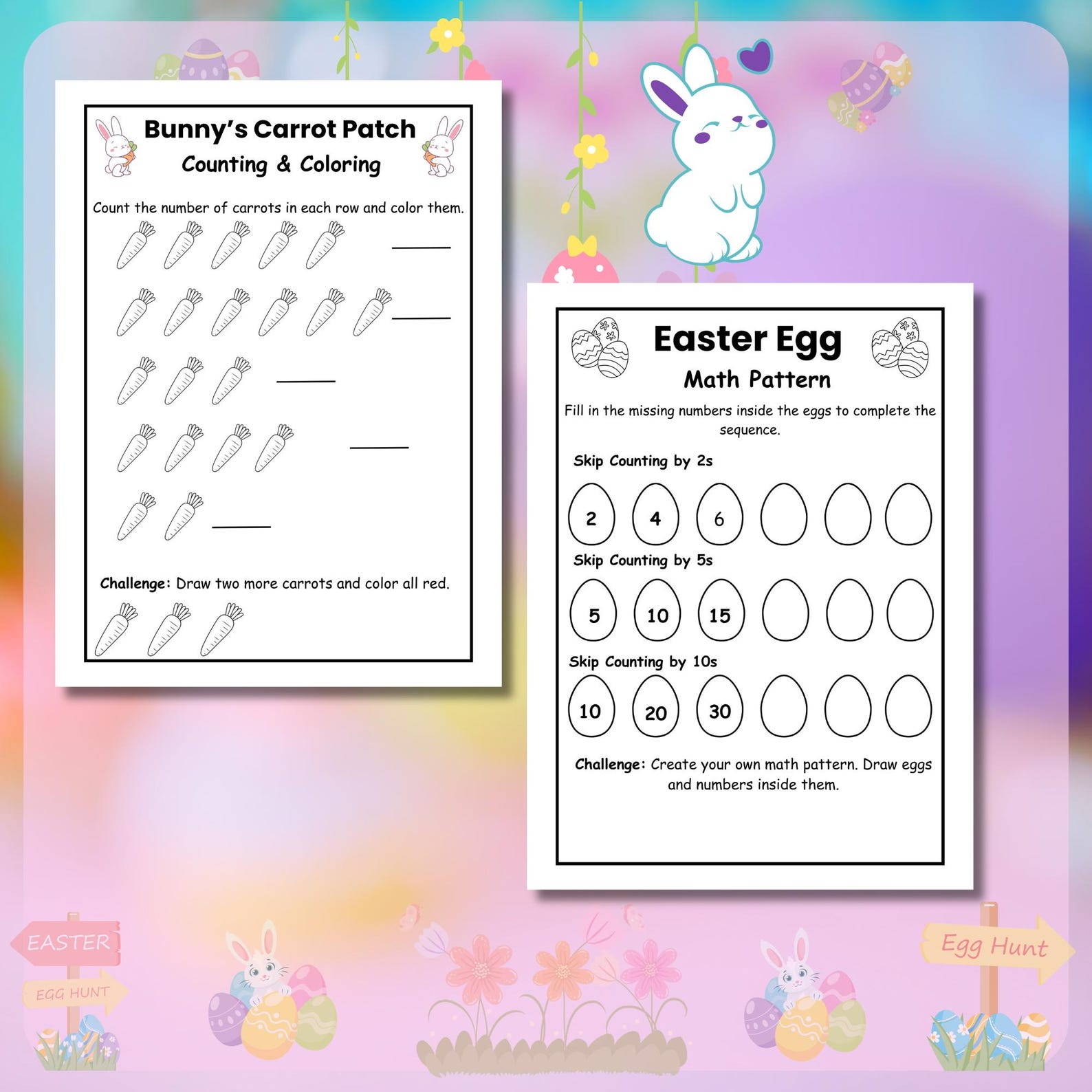 Easter Math Worksheets | Kids Fun Activities | Preschool, Kindergarten ...