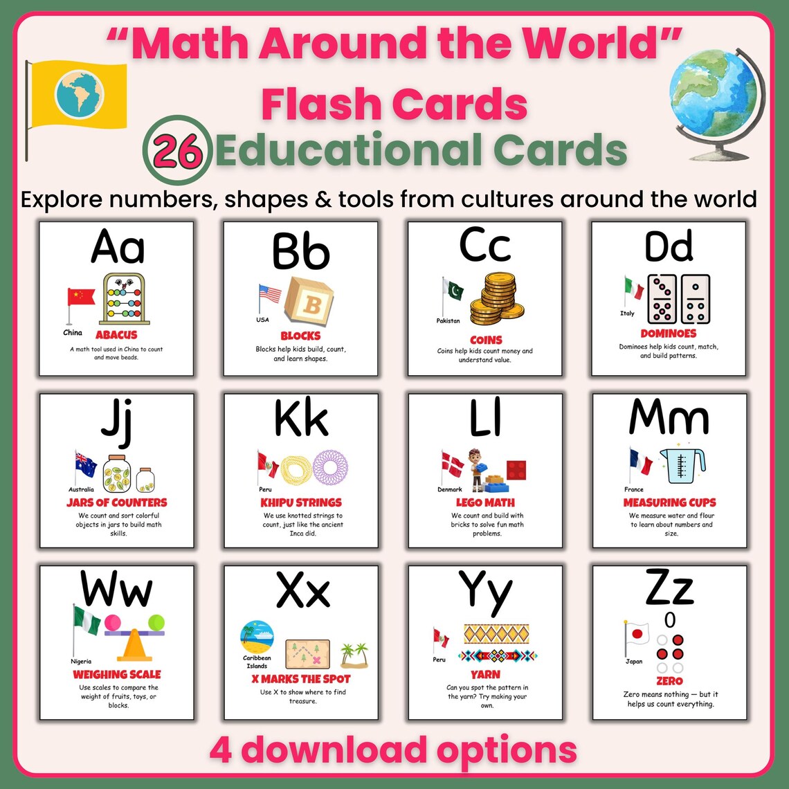 Global Alphabet & Math Flash Cards: Cultural Learning, A-Z Printable ...