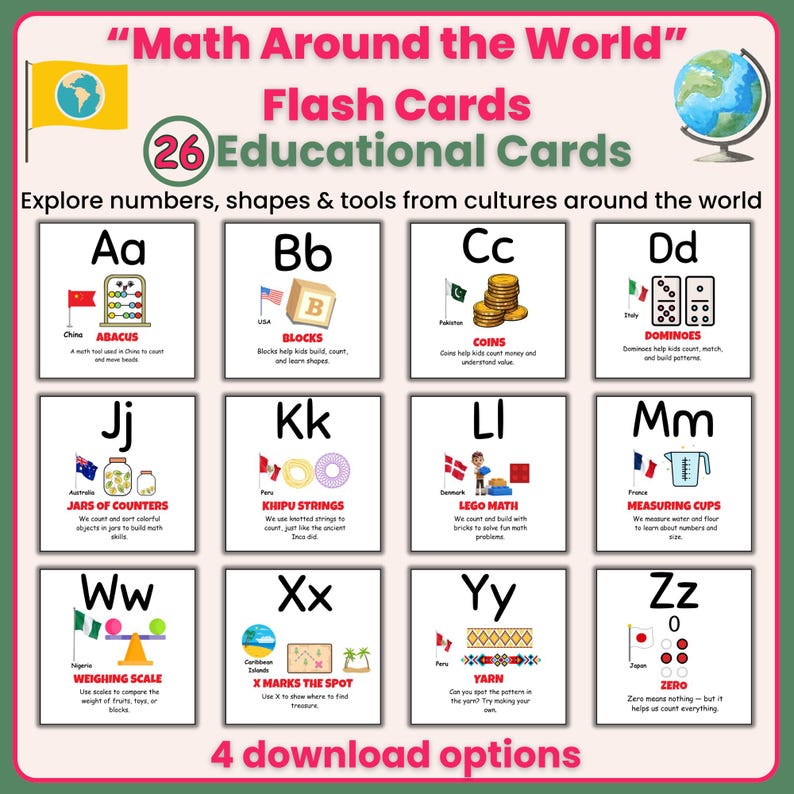 Global Alphabet & Math Flash Cards: Cultural Learning, A-Z Printable ...