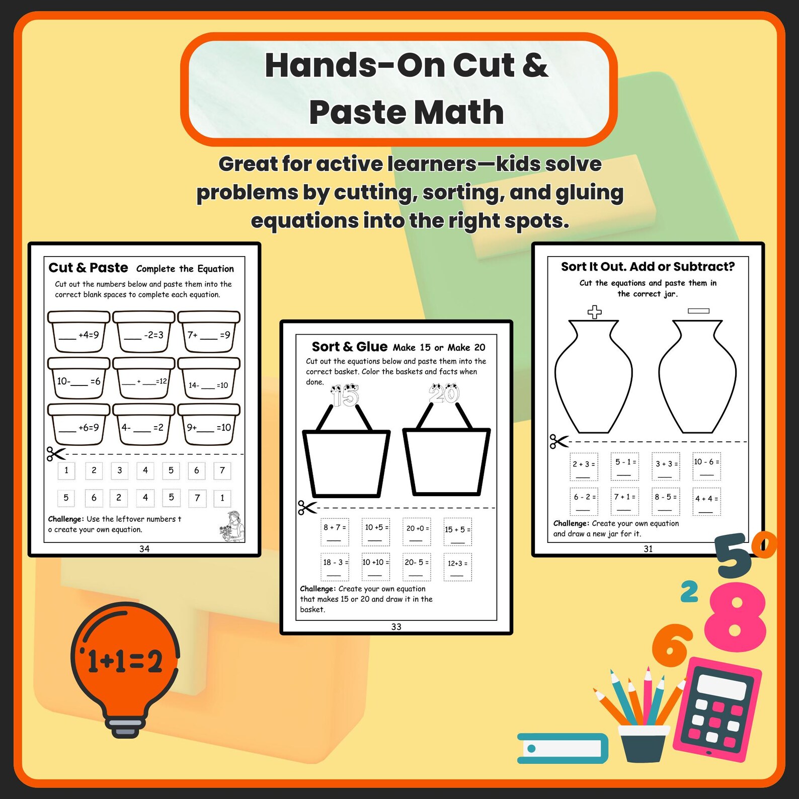 Addition & Subtraction Worksheets: 1st Grade Math Fun Pack (PDF ...