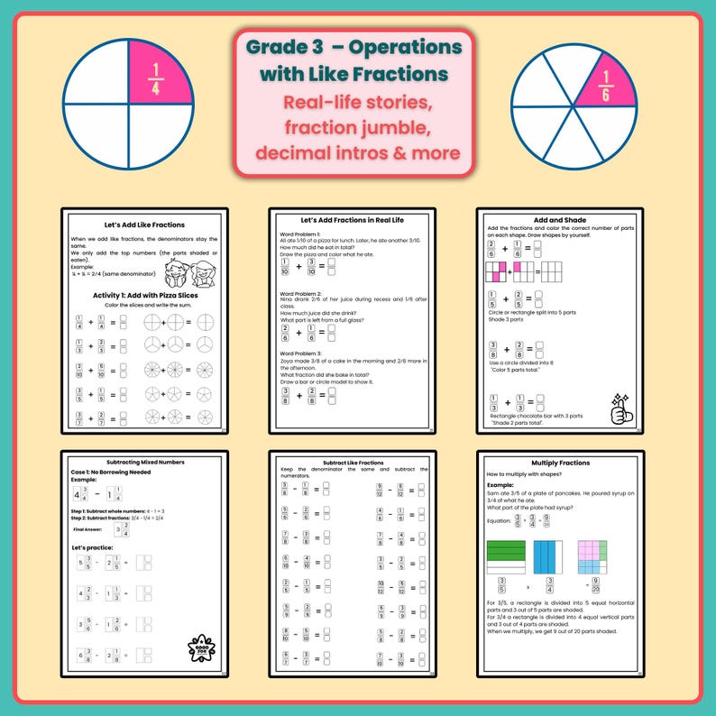 Fraction and Decimal Worksheets Bundle for 2nd-4th Grade | 150+ Pages ...