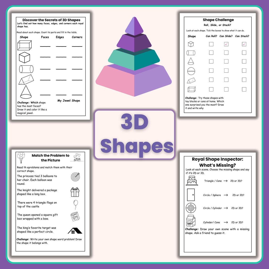 2D & 3D Shapes Worksheet: Homeschool Geometry Activities (printable PDF ...