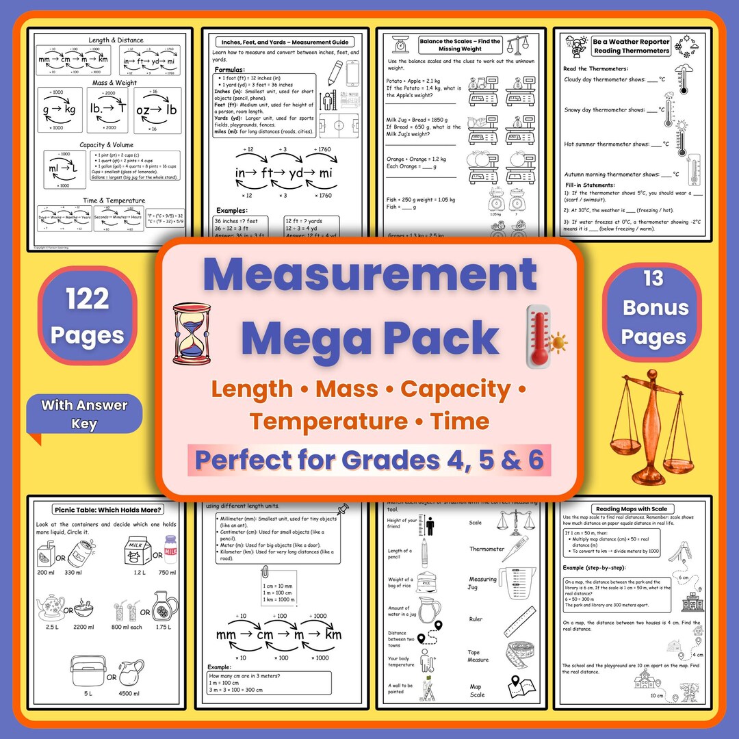 Measurement Conversion Mega Pack | Metric & Customary Worksheets Grades ...