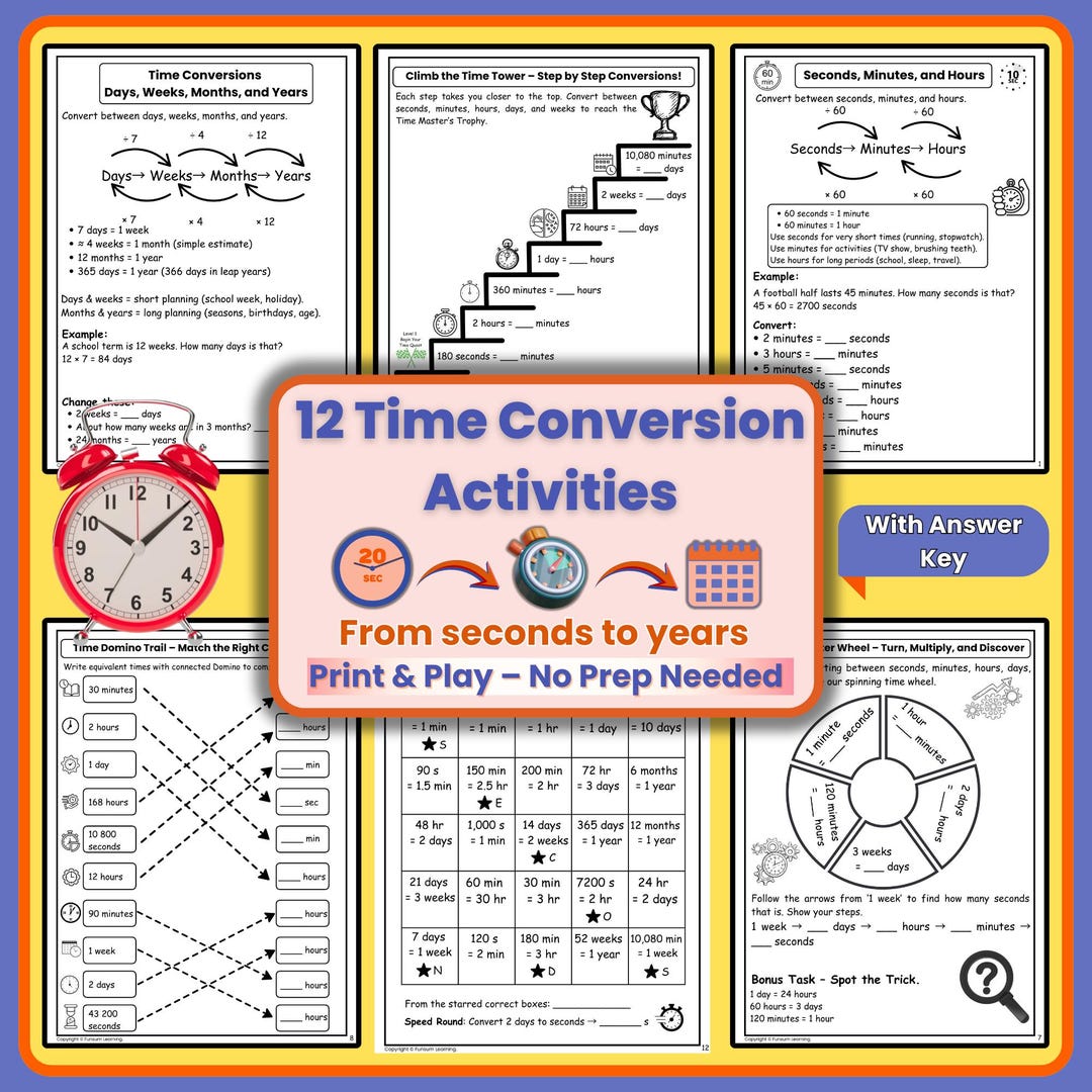 Time Conversion Activities | Grades 4-6, Math Puzzles & Games (PDF) - Etsy
