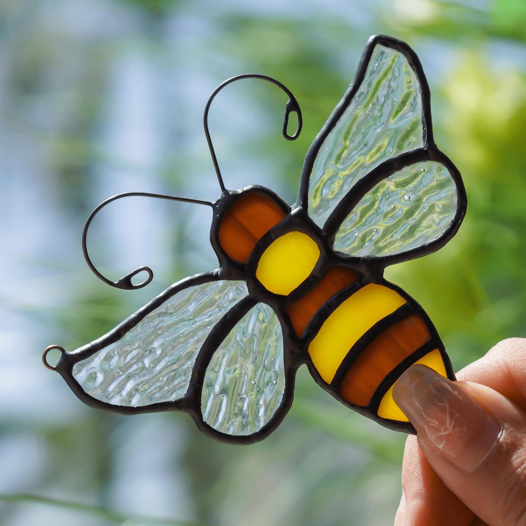 Handmade Bee Suncatcher,stained Glass Solar Garden Decor, Summer ...