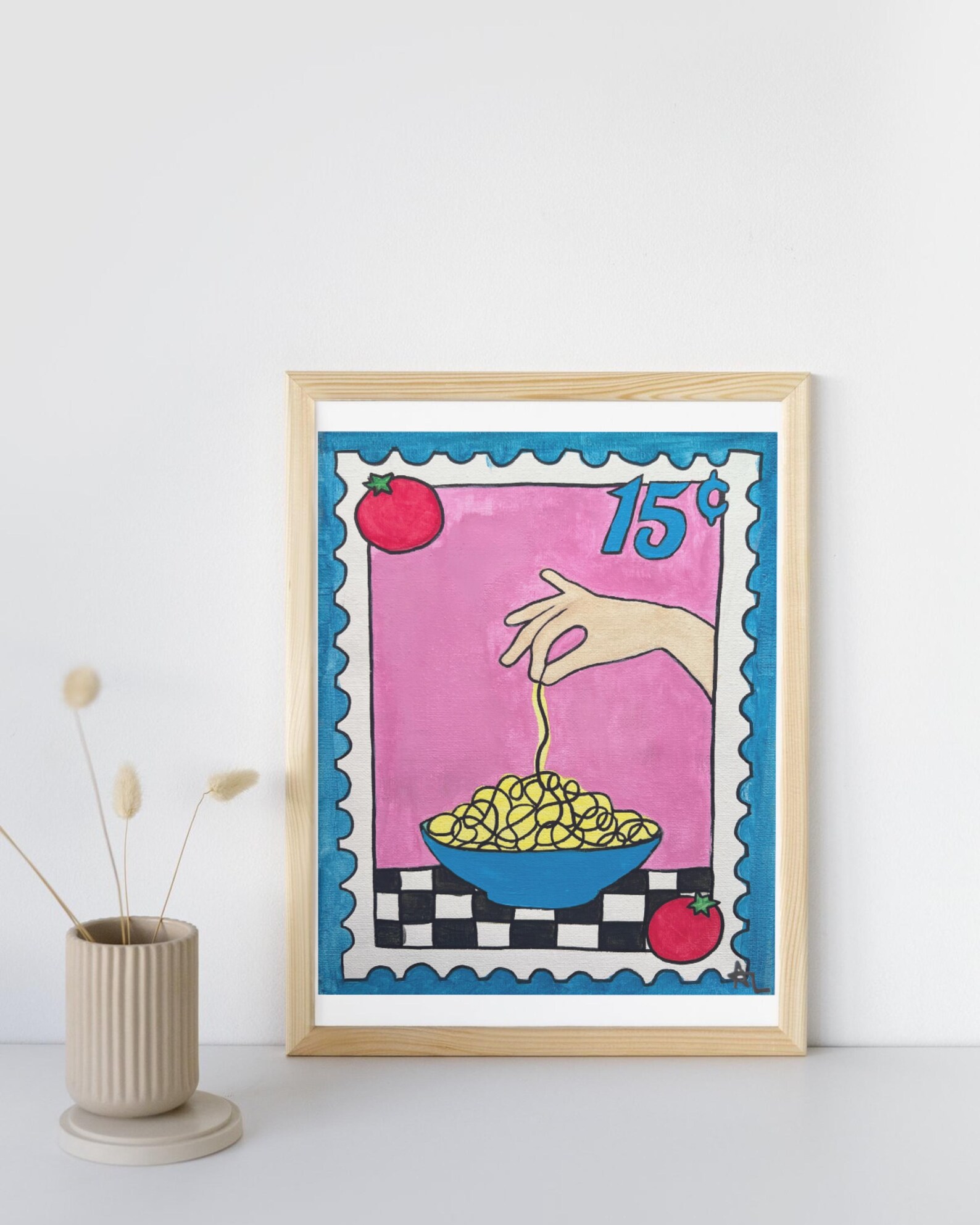 Italy Stamp Print – Hand-painted Pasta Art, Travel Collectible ...