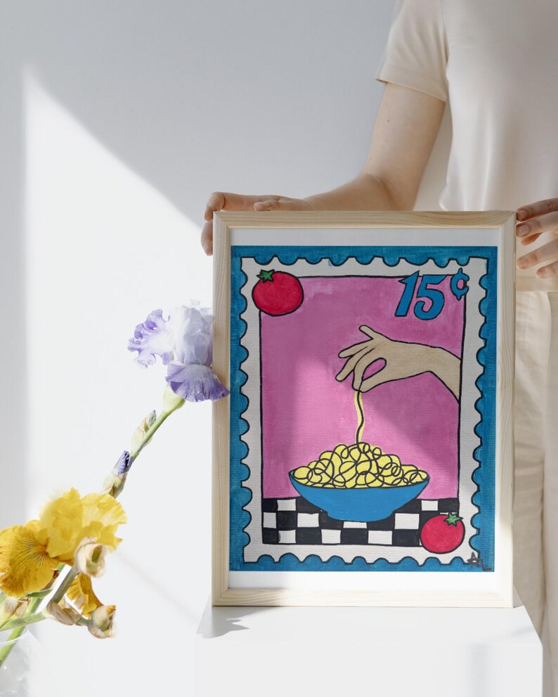 Italy Stamp Print – Hand-painted Pasta Art, Travel Collectible ...